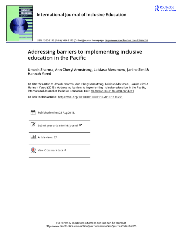 (PDF) Addressing barriers to implementing inclusive education in the Pacific