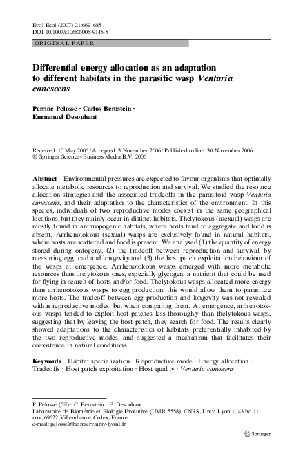 (PDF) Differential energy allocation as an adaptation to different ...
