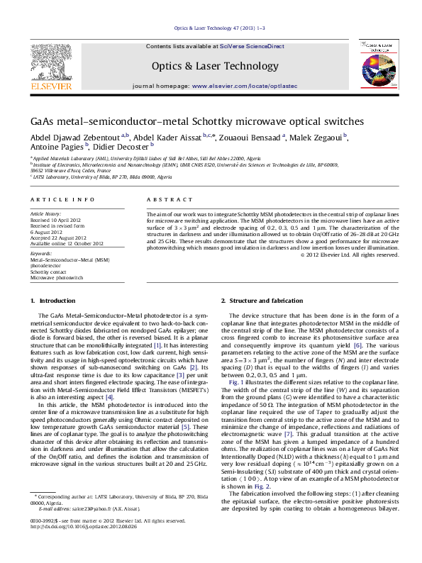 (PDF) GaAs metal–semiconductor–metal Schottky microwave optical switches