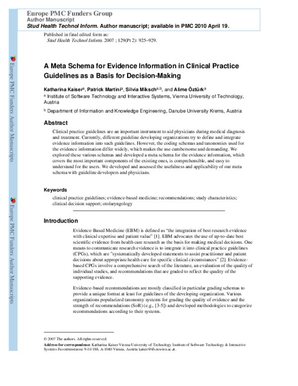 (PDF) A Meta Schema for Evidence Information in Clinical Practice ...