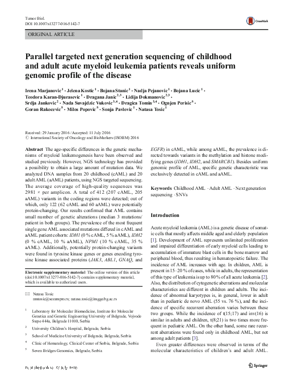 (PDF) Parallel targeted next generation sequencing of childhood and ...