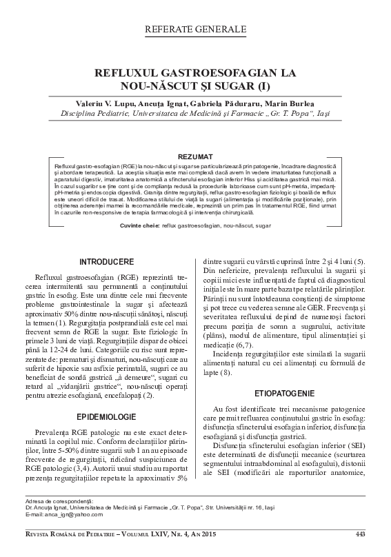 (PDF) Refluxul Gastroesofagian La Nou-Născut Şi Sugar (I)