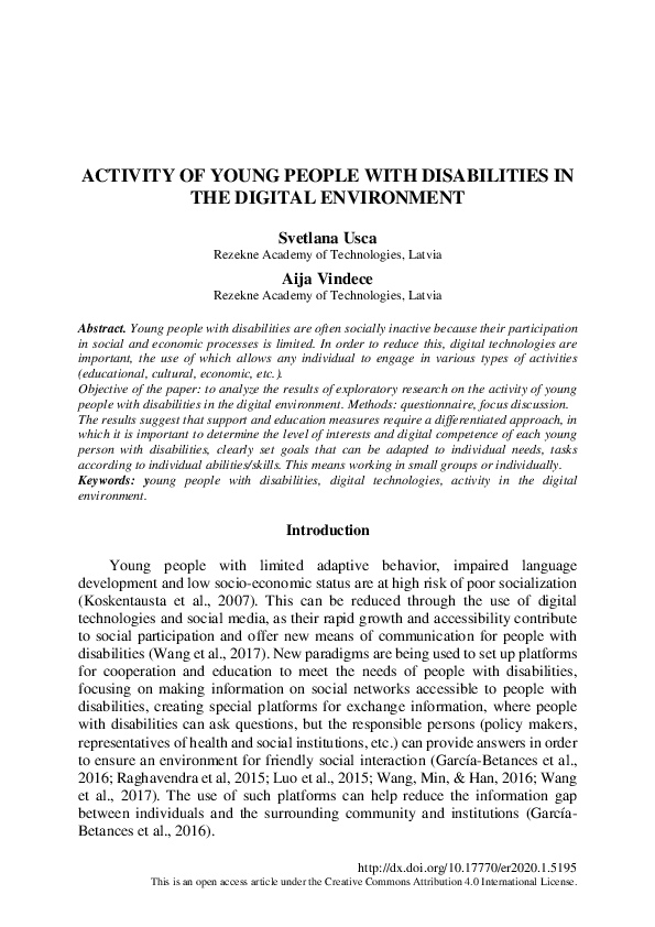 (PDF) Activity of Young People with Disabilities in the Digital Environment