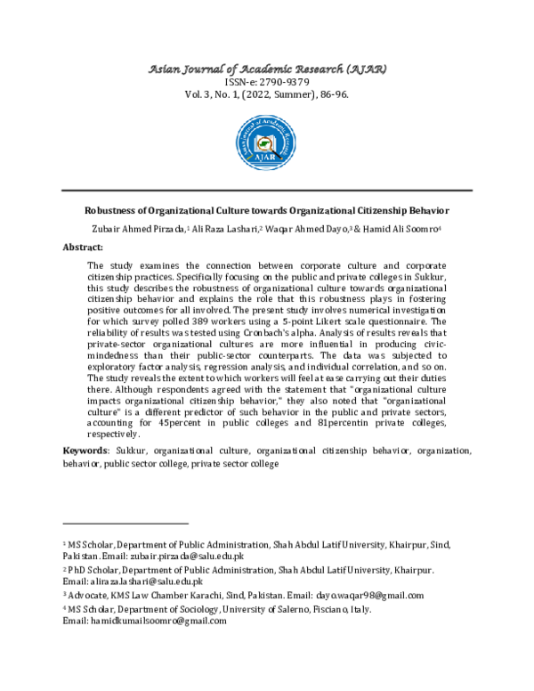 (PDF) Robustness of Organizational Culture towards Organizational Citizenship Behavior