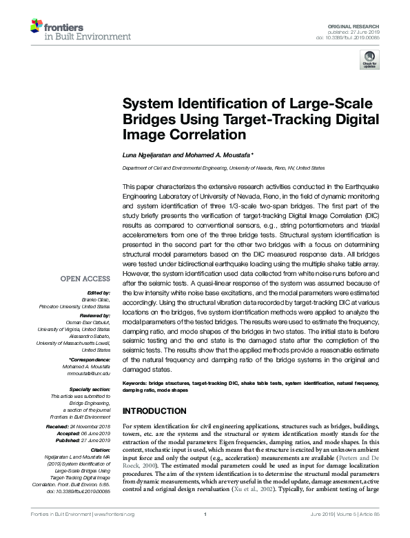 Pdf System Identification Of Large Scale Bridges Using Target Tracking Digital Image Correlation
