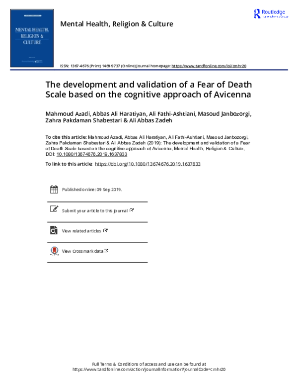 (PDF) Avicenna Fear of Death Scale: Development & Validation