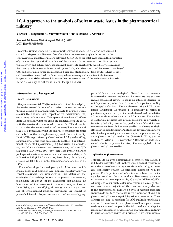 (PDF) LCA approach to the analysis of solvent waste issues in the ...