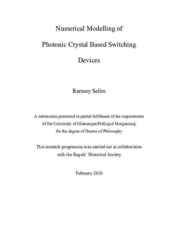 (PDF) Numerical modelling of photonic crystal based switching devices