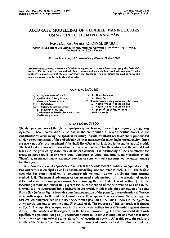 Pdf Accurate Modelling Of Flexible Manipulators Using Finite Element Analysis