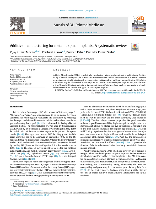 (PDF) Additive manufacturing for metallic spinal implants: A systematic ...