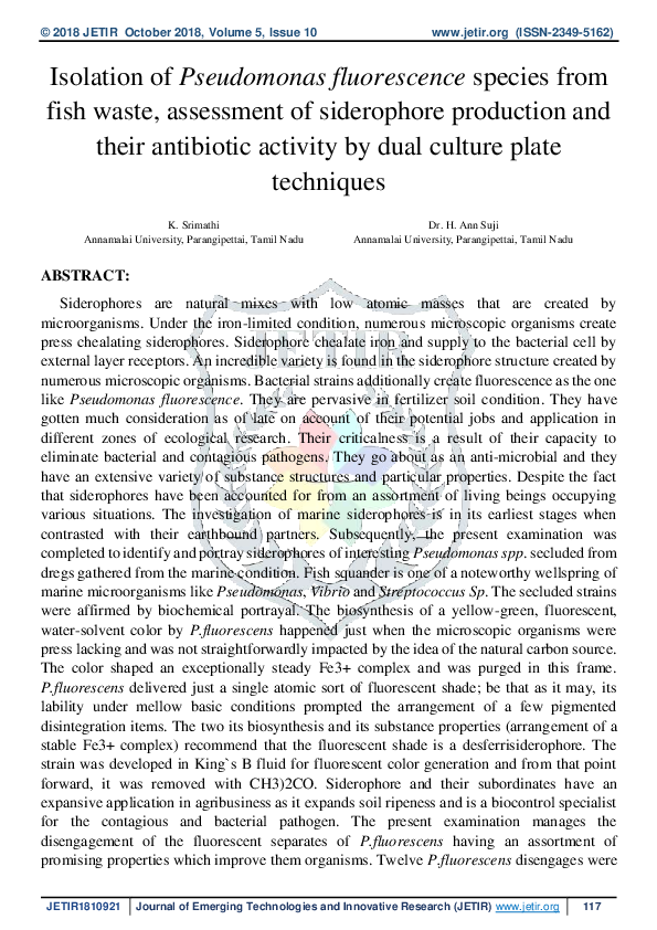(PDF) Isolation of Pseudomonas fluorescence species from fish waste ...