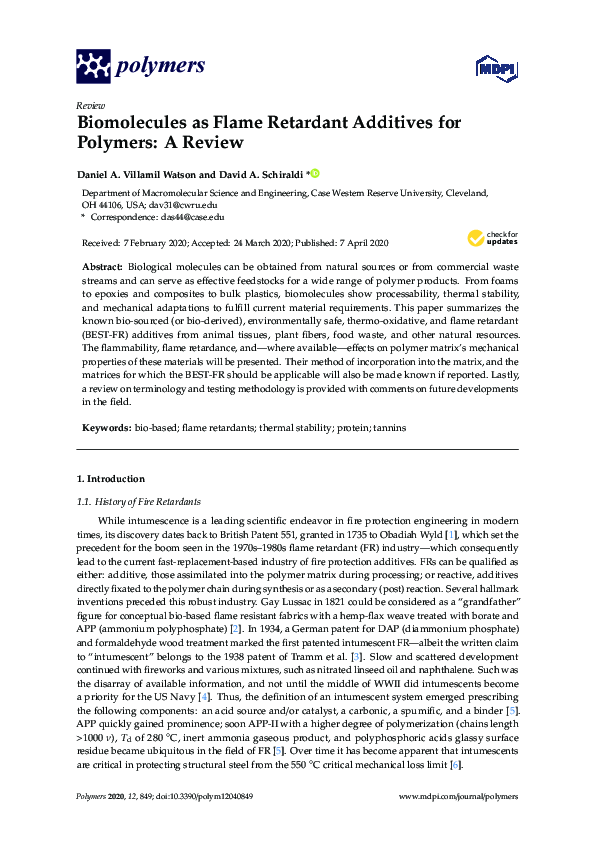 (PDF) Biomolecules as Flame Retardant Additives for Polymers: A Review