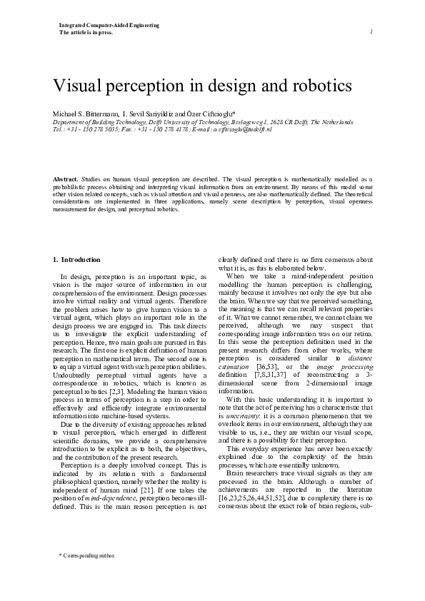 (PDF) Visual perception in design and robotics