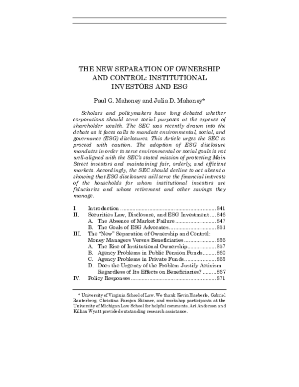 (PDF) The New Separation of Ownership and Control