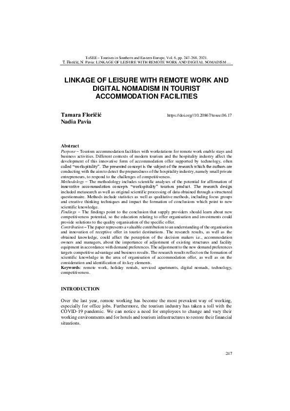 (PDF) Linkage of Leisure with Remote Work and Digital Nomadism in ...