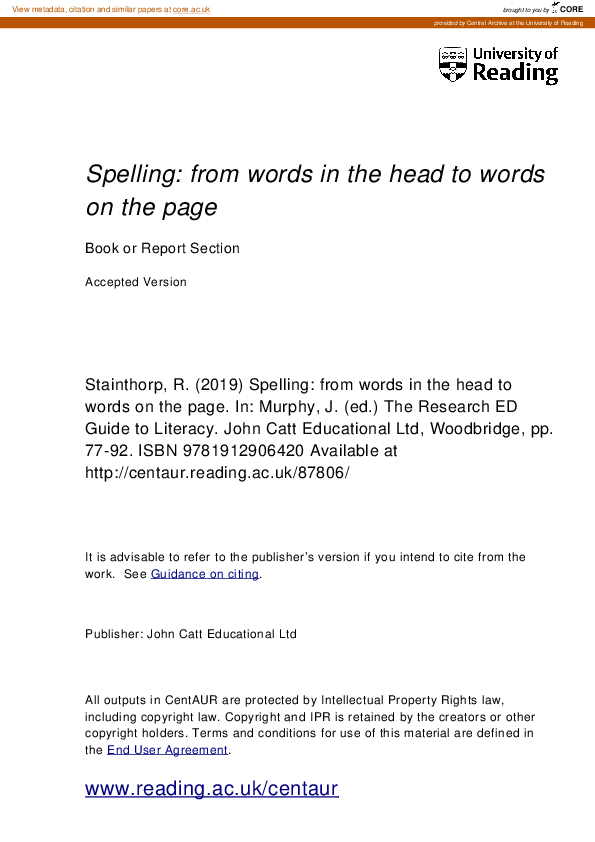 (PDF) Spelling: from words in the head to words on the page