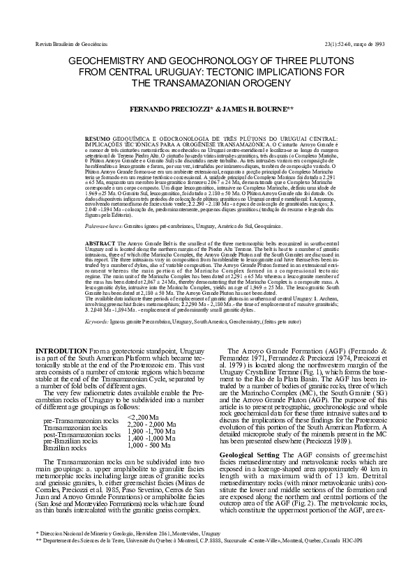 (PDF) Geochemistry and geochronology of three plutons from central Uruguay: tectonic ...