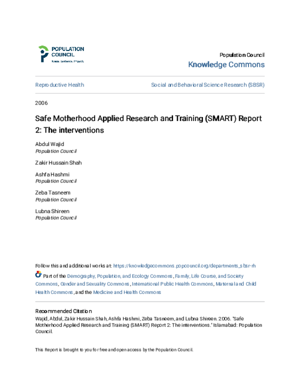(PDF) Safe Motherhood Applied Research and Training (SMART) Report 1 ...