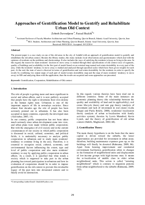 (PDF) Approaches of Gentrification Model to Gentrify and Rehabilitate ...