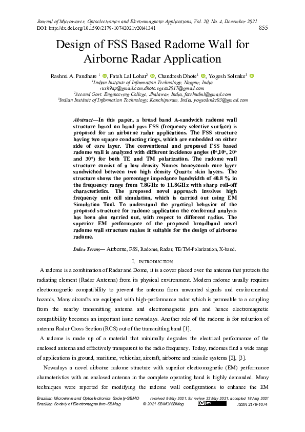 (PDF) Design of FSS Based Radome Wall for Airborne Radar Application ...