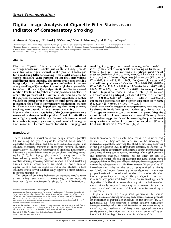 (PDF) Digital Image Analysis of Cigarette Filter Stains as an Indicator ...