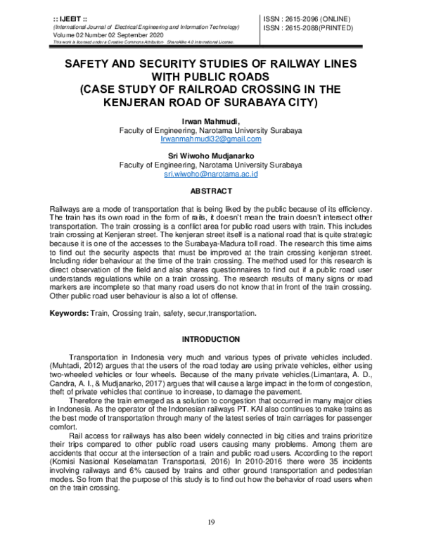 (PDF) Safety and Security Studies of Railway Lines with Public Roads ...