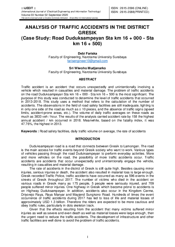 (PDF) ANALYSIS OF TRAFFIC ACCIDENTS IN THE DISTRICT GRESIK (Case Study ...