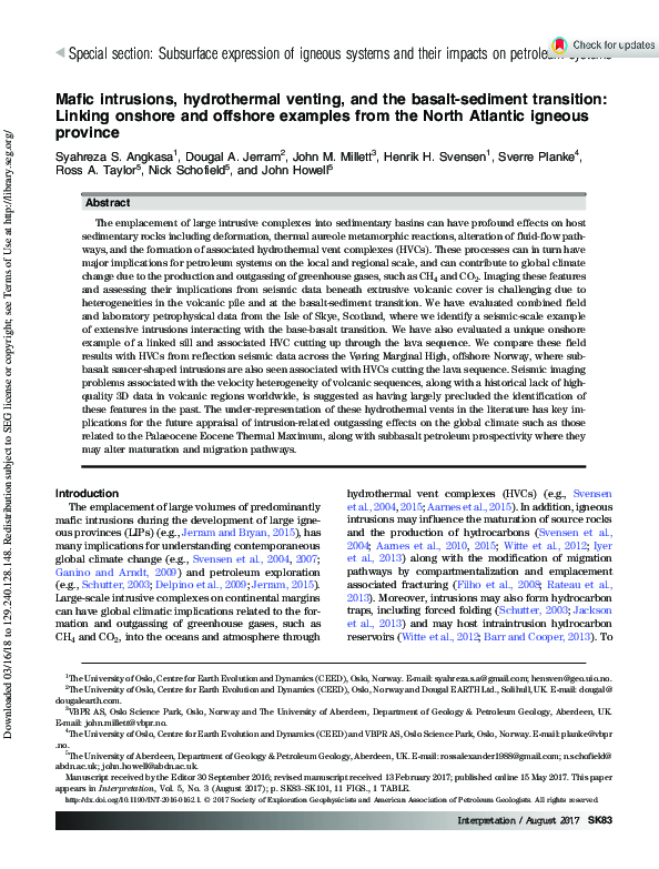 (PDF) Mafic intrusions, hydrothermal venting, and the basalt-sediment ...