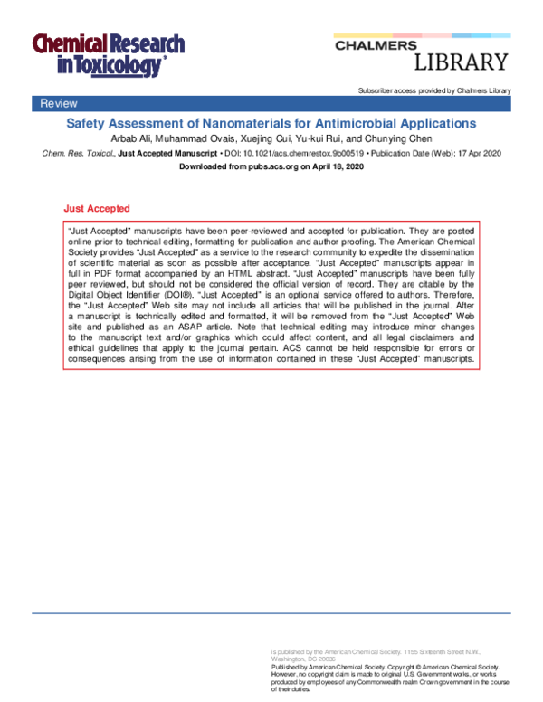 (PDF) Safety Assessment of Nanomaterials for Antimicrobial Applications
