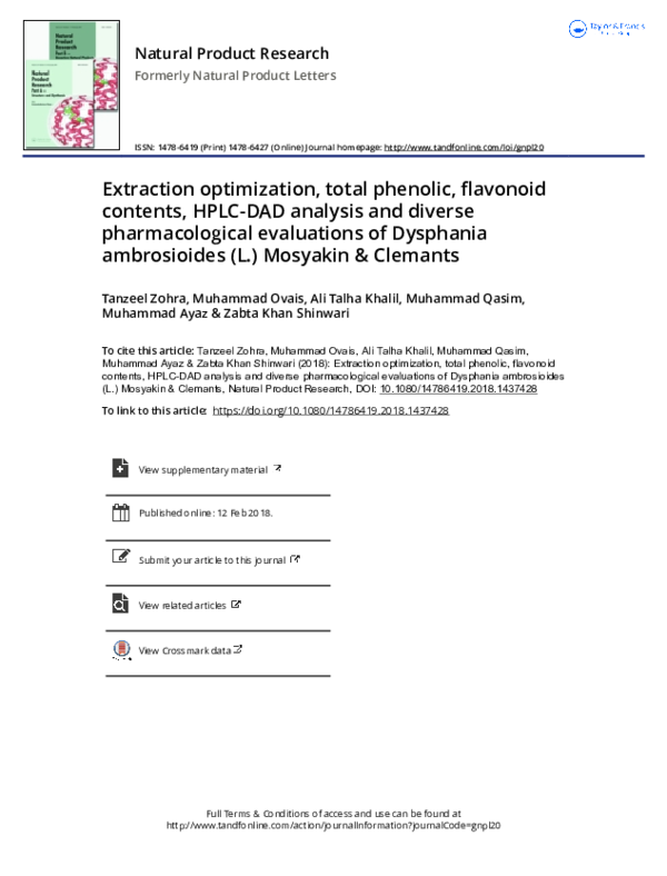 (PDF) Extraction optimization, total phenolic, flavonoid contents, HPLC-DAD analysis and diverse ...
