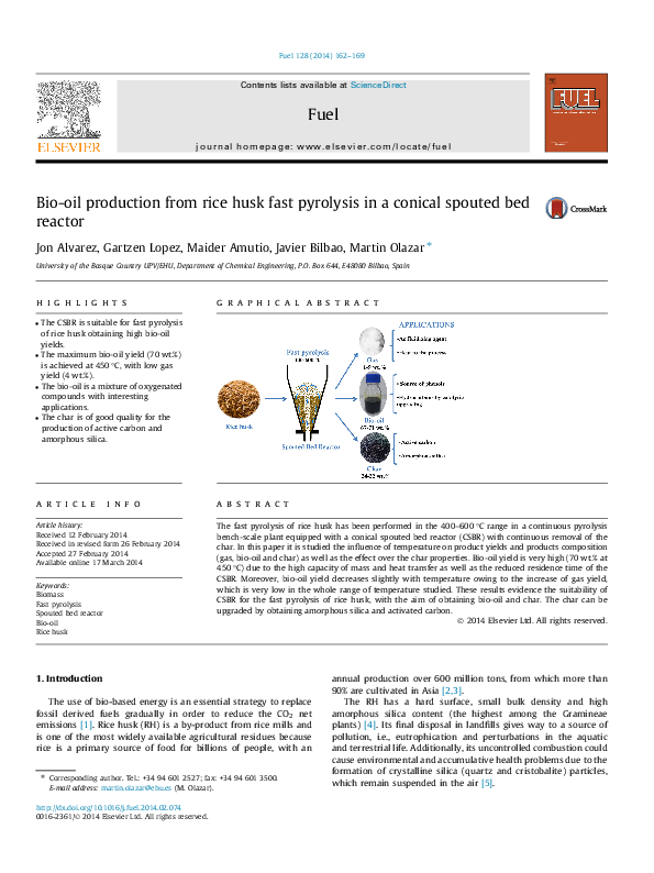 (PDF) Bio-oil production from rice husk fast pyrolysis in a conical ...