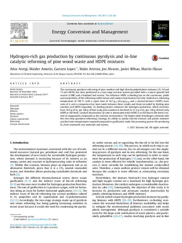(PDF) Hydrogen-rich gas production by continuous pyrolysis and in-line ...