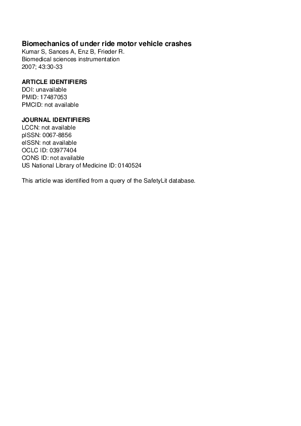 (PDF) Biomechanics of under ride motor vehicle crashes