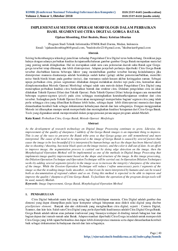 (PDF) Implementasi Metode Operasi Morfologis Dalam Perbaikan Hasil Segmentasi Citra Digital ...