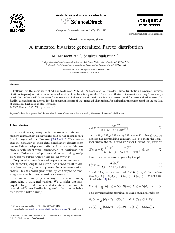 Pdf A Truncated Bivariate Generalized Pareto Distribution Mir Rohan