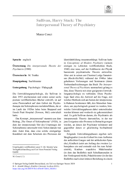 (PDF) Sullivan, Harry Stack: The Interpersonal Theory of Psychiatry
