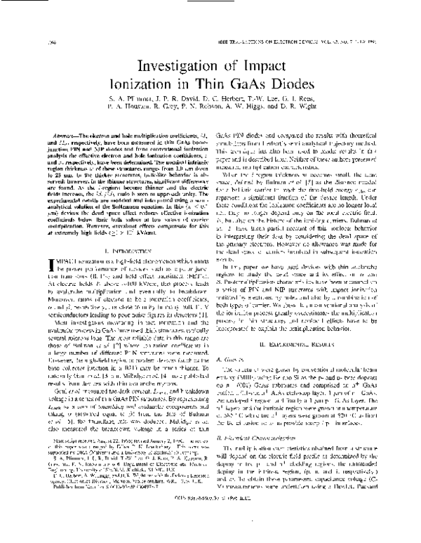 (PDF) Investigation of impact ionization in thin GaAs diodes