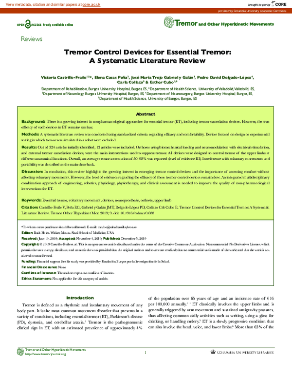 (PDF) Tremor Control Devices for Essential Tremor: A Systematic ...
