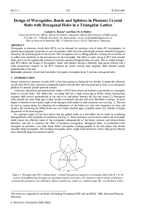 (PDF) Design of waveguides, bends and splitters in photonic crystal ...