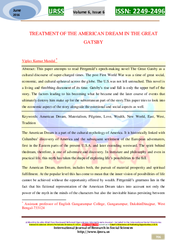 (PDF) TREATMENT OF THE AMERICAN DREAM IN THE GREAT GATSBY