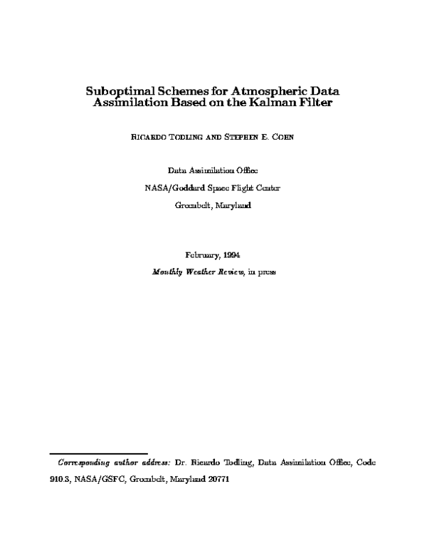 Pdf Suboptimal Schemes For Atmospheric Data Assimilation Based On The