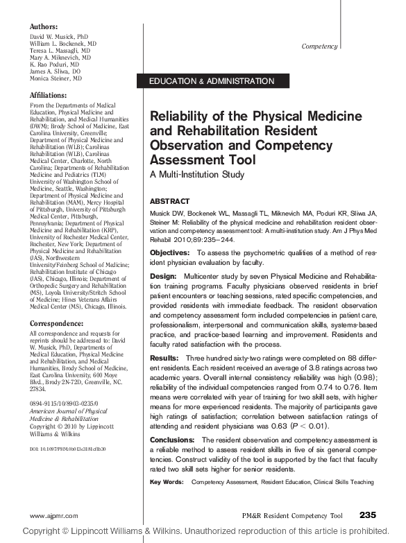 (PDF) Reliability of the Physical Medicine and Rehabilitation Resident ...
