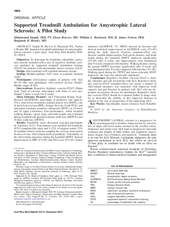 (PDF) Supported Treadmill Ambulation for Amyotrophic Lateral Sclerosis ...
