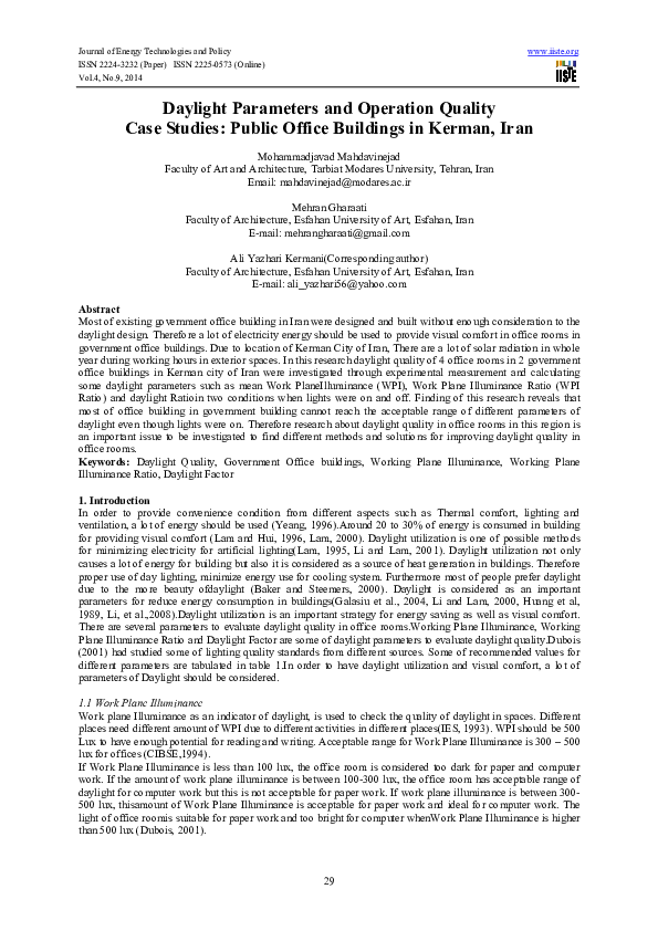 (PDF) Daylight Parameters and Operation Quality Case Studies: Public Office Buildings in Kerman ...
