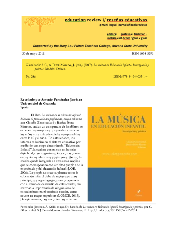 (PDF) Reseña de La música en Educación Infantil. Investigación y práctica