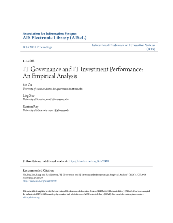 (PDF) IT Governance and IT Investment Performance: An Empirical Analysis