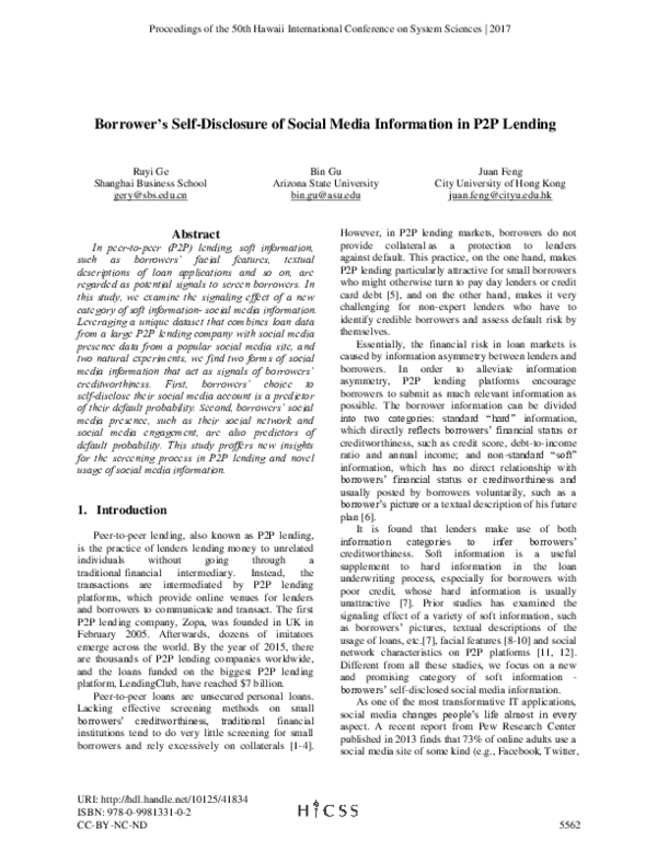 (PDF) Borrower 's Self-Disclosure of Social Media Information in P2P Lending