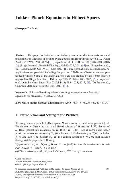 (PDF) Fokker–Planck Equations in Hilbert Spaces
