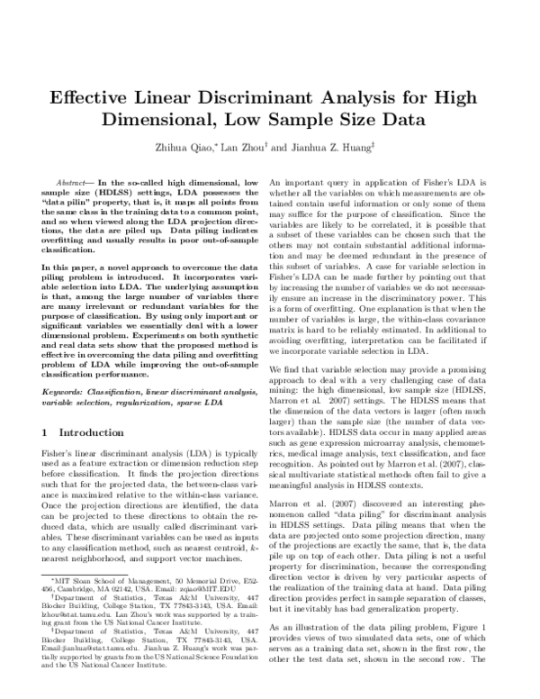 Pdf Efiective Linear Discriminant Analysis For High Dimensional Low Sample Size Data