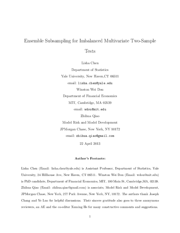 Pdf Ensemble Subsampling For Imbalanced Multivariate Two Sample Tests 2031